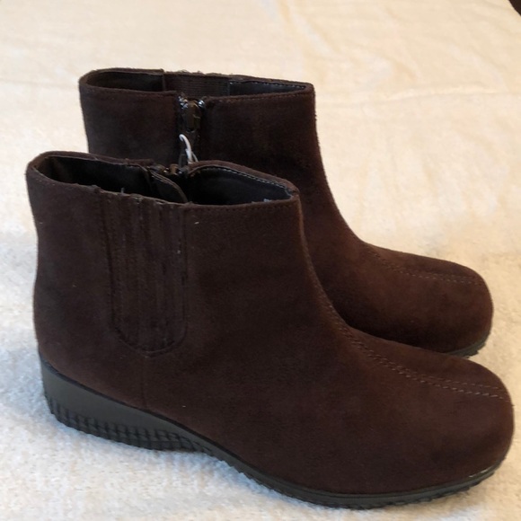 Basic Editions | Shoes | Basic Edition Brown Wedge Faux Suede Booties ...
